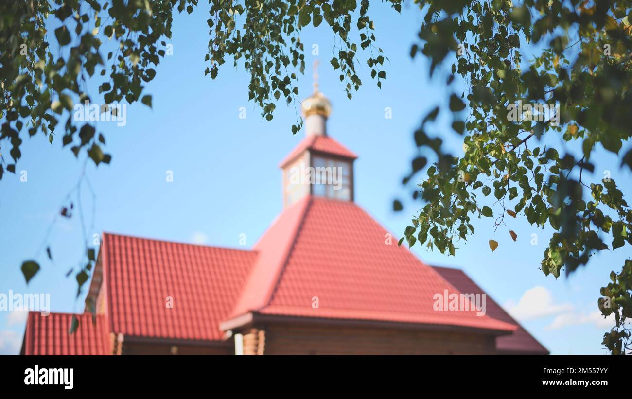 Branches of a birch tree in the background of the church Stock Photo ...