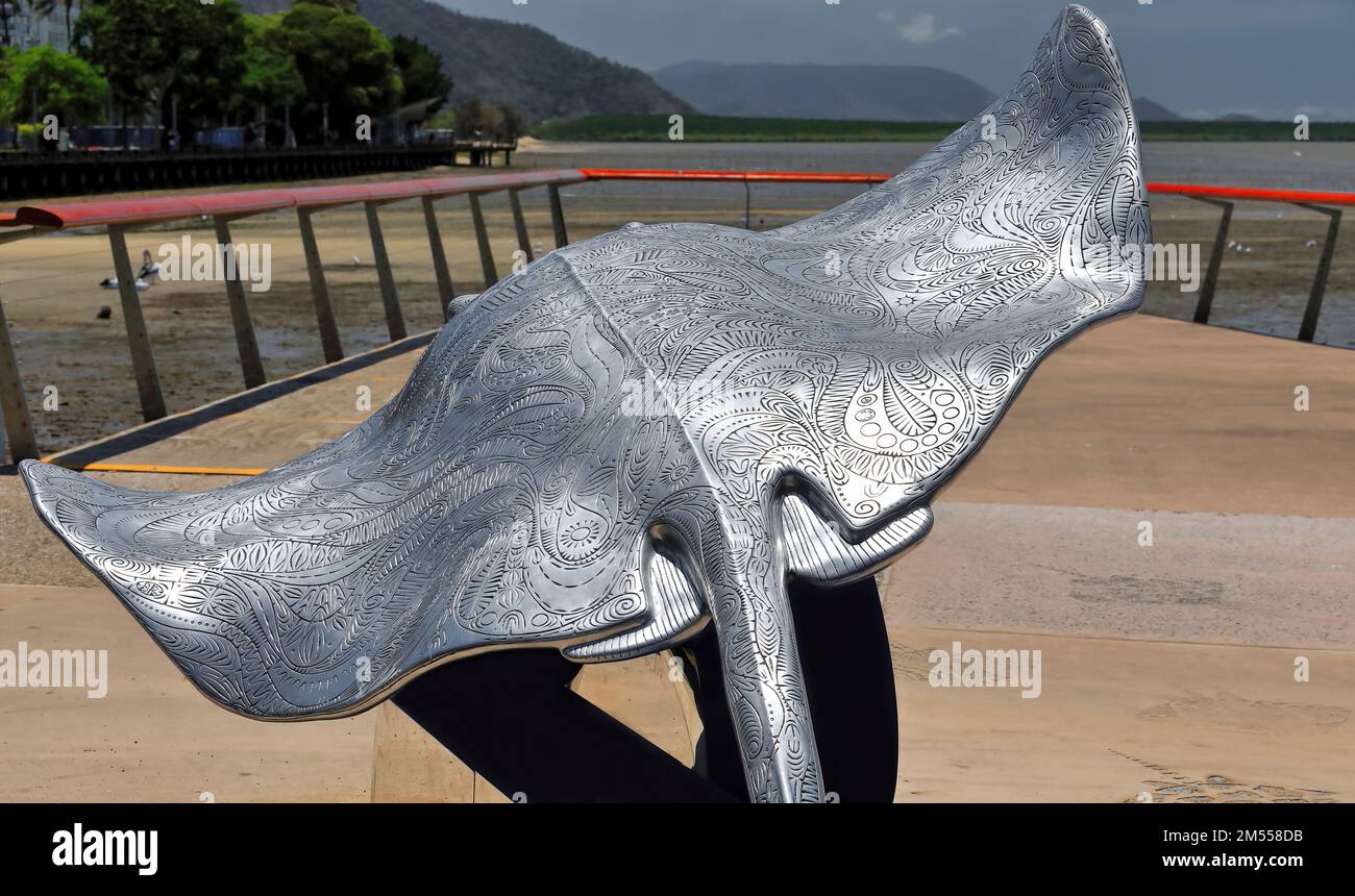 354 Stainless steel stingray at the seaside on the Esplanade. Cairns ...