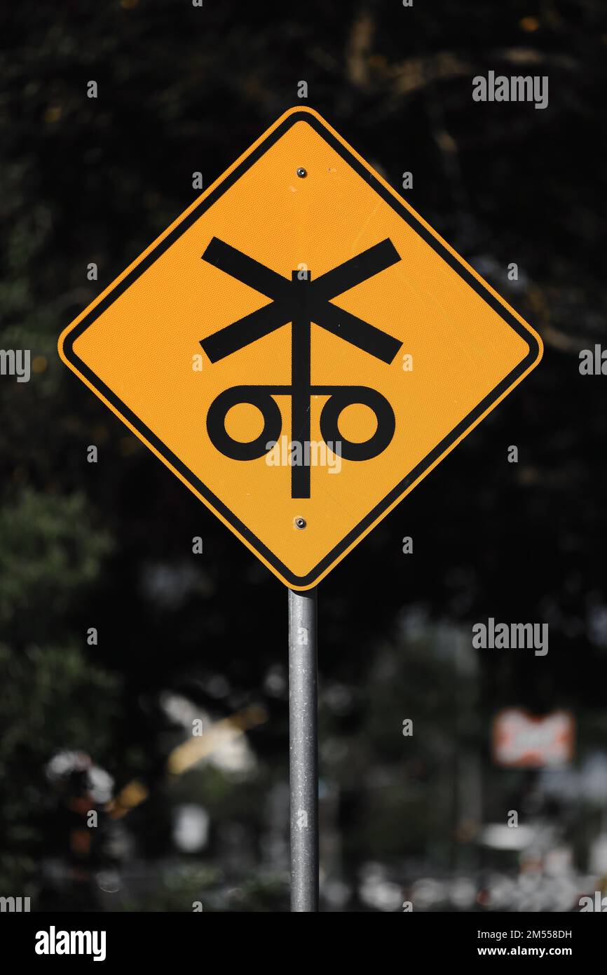 360 Railway Level Crossing with Flashing Signals ahead road sign ...