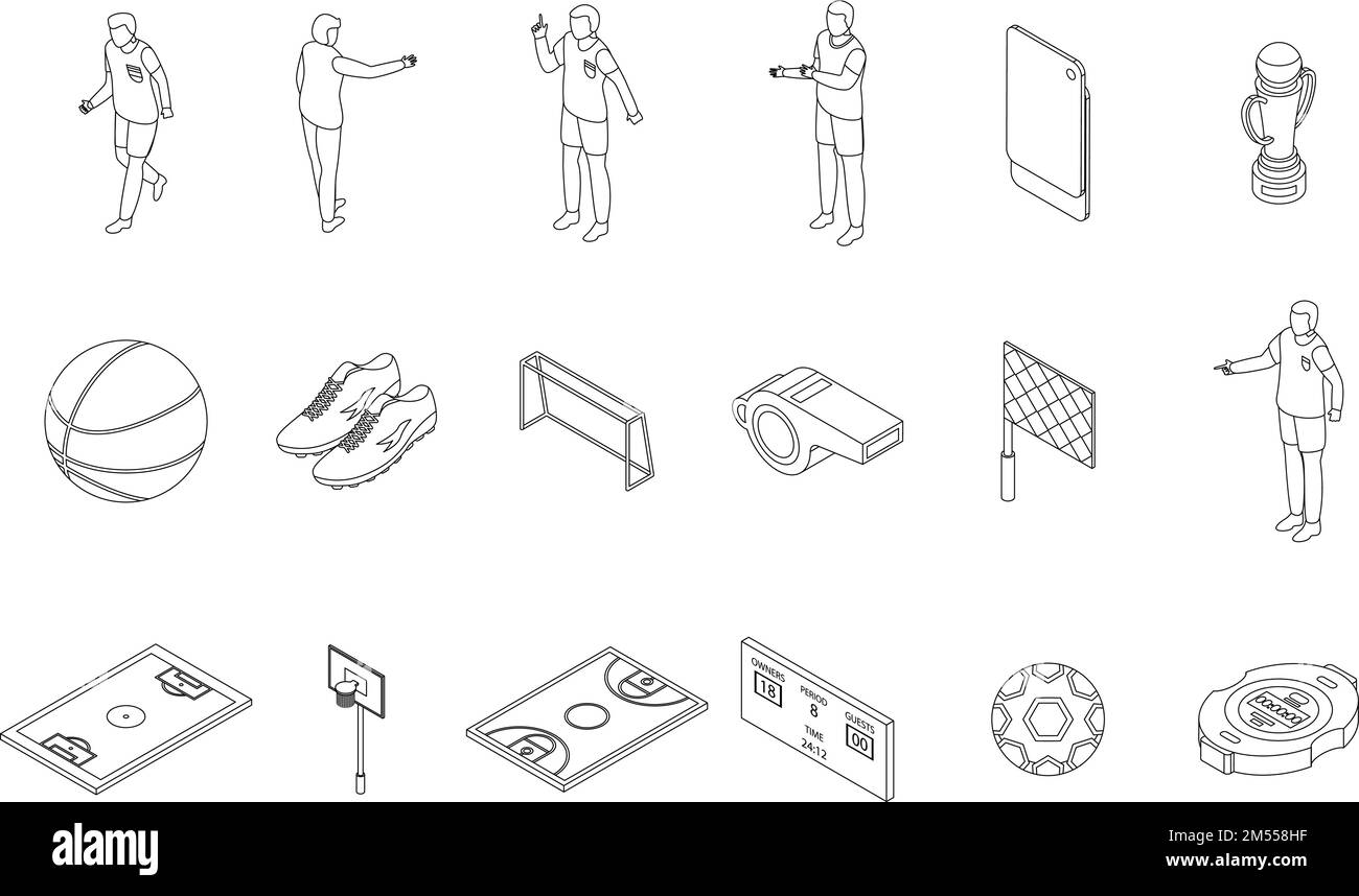 Referee icons set. Isometric set of referee vector icons for web design ...