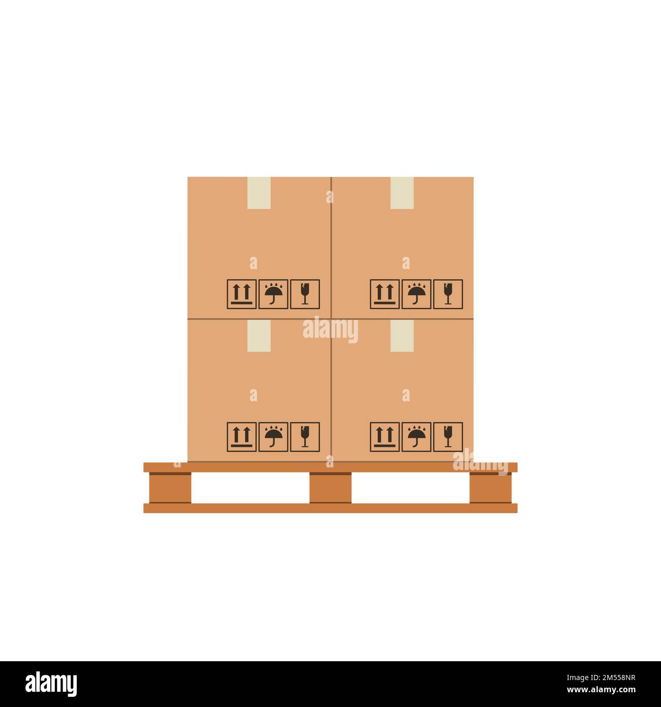 Crate boxes on wooden pallet. Cardboard box cargo pallets. Vector ...