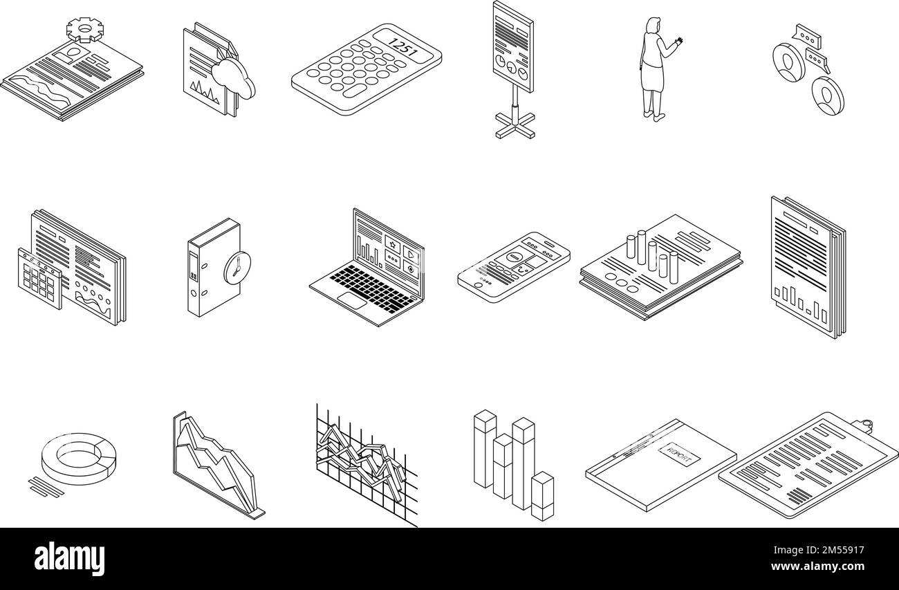 Report Icons Set Isometric Set Of Report Vector Icons For Web Design