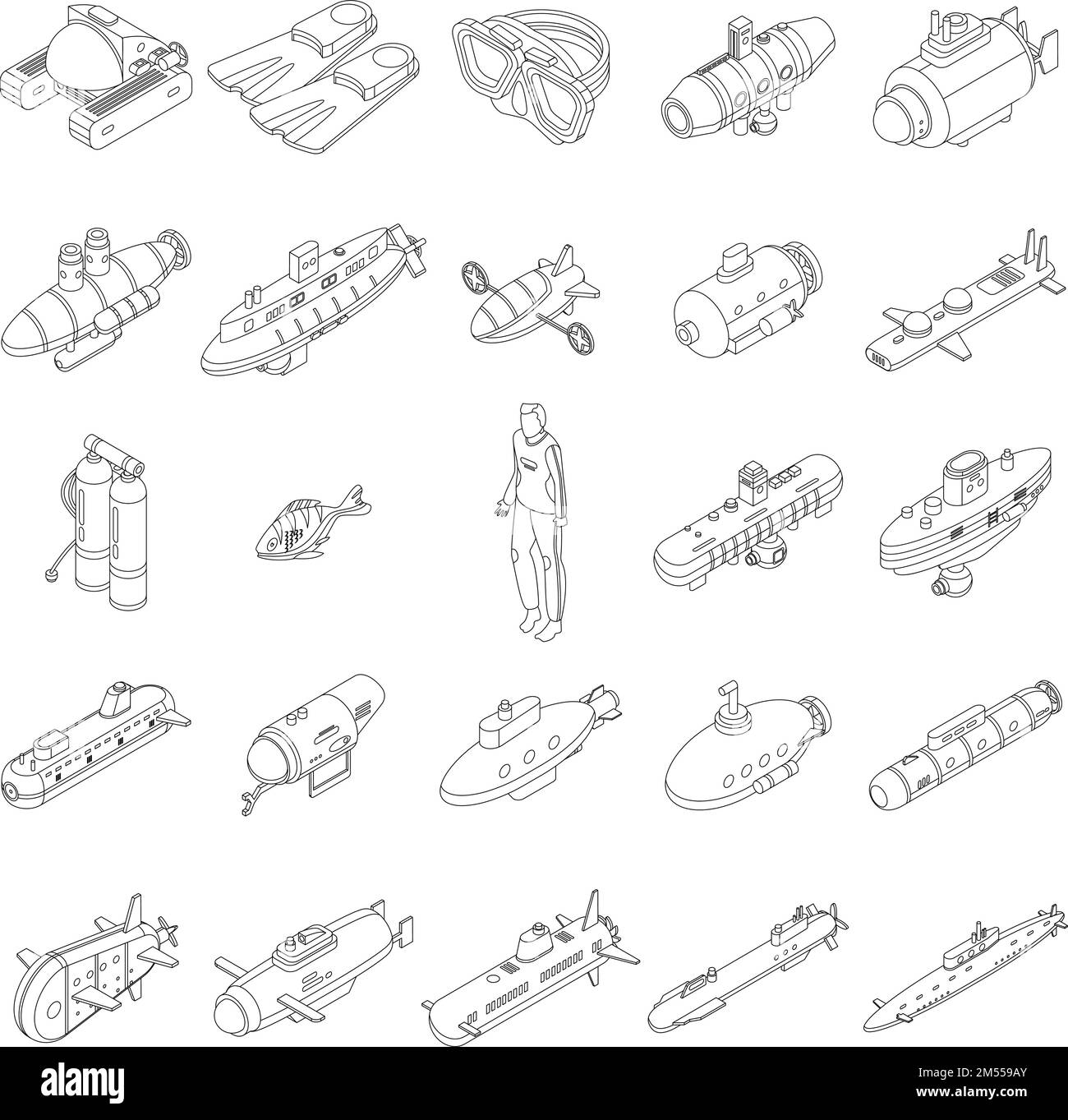 Bathyscaphe icons set. Isometric set of bathyscaphe vector icons for ...