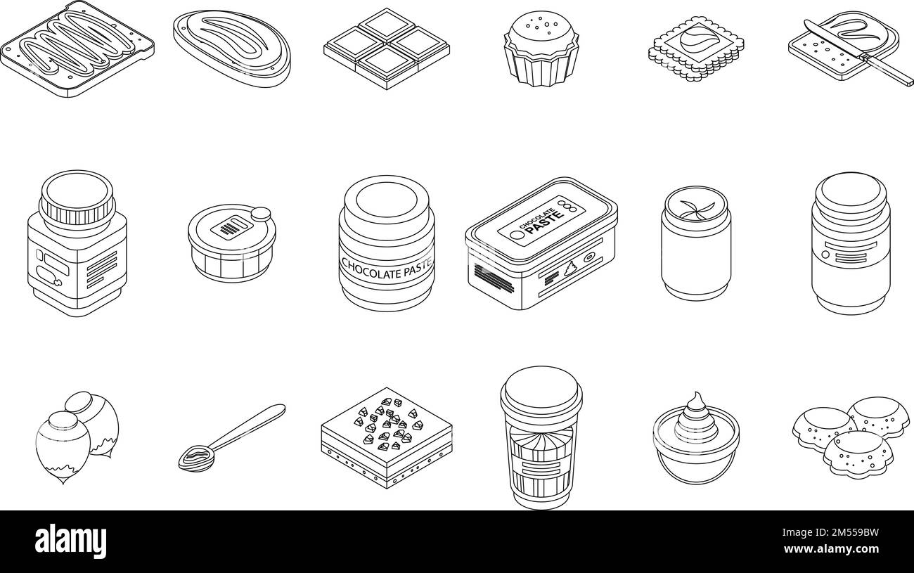Chocolate paste icons set. Isometric set of chocolate paste vector ...