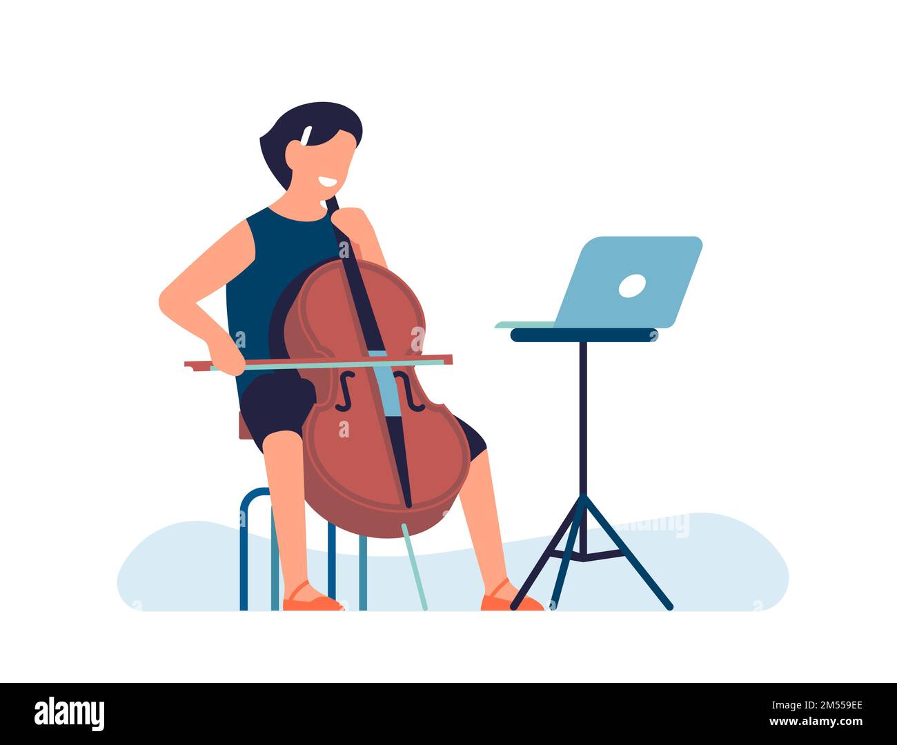 Woman plays cello. Online violoncello lessons. Distance coach. Player ...