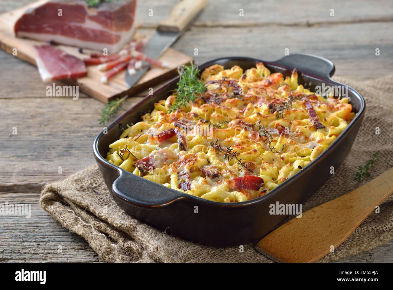 Homemade spaetzle casserole with parmesan, vegetables and South ...