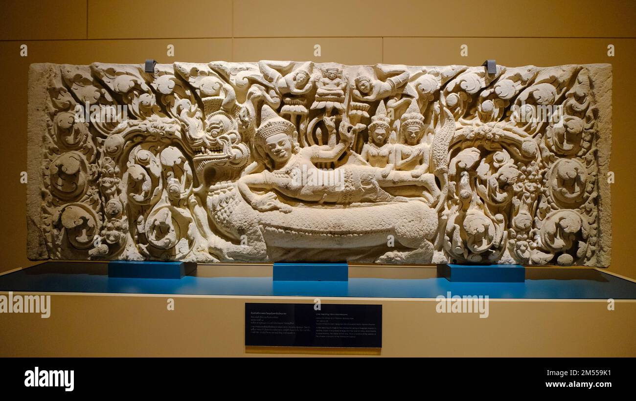 Lintel depicting Vishnu Anantasayana, National Museum Bangkok, Thailand ...