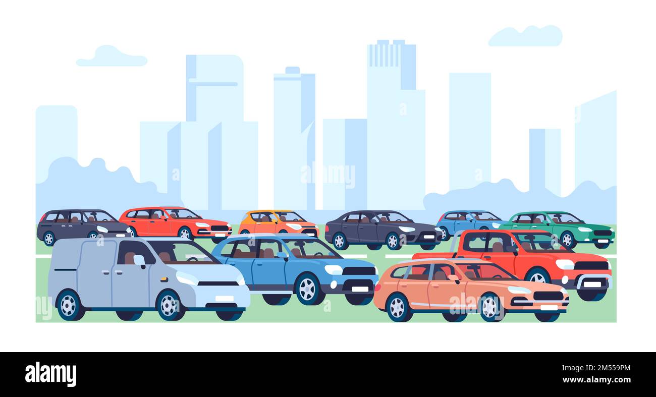 Traffic jam. Automobiles congestion. City transportation. Downtown ...