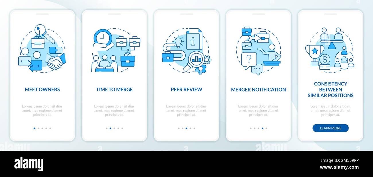 Successfully managing merger blue onboarding mobile app screen Stock ...