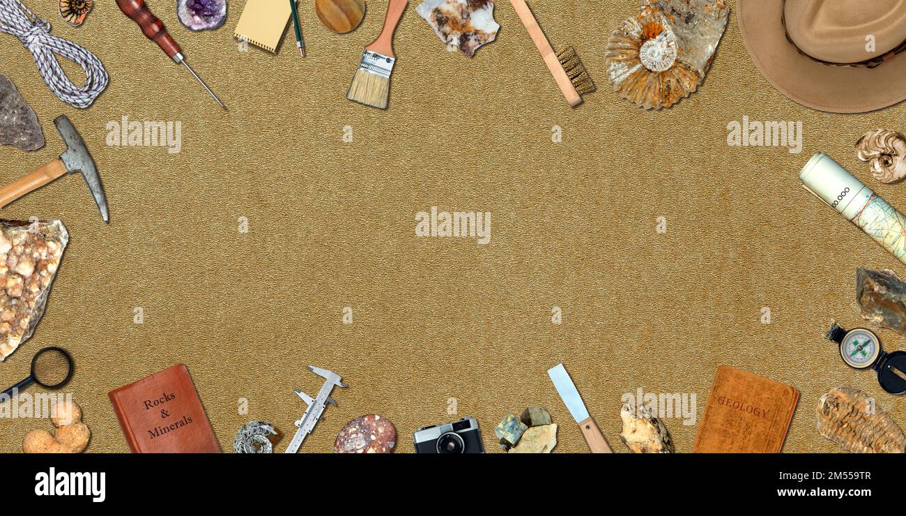 Topview of Set Fieldwork Geology Tools on Textured Background Stock ...
