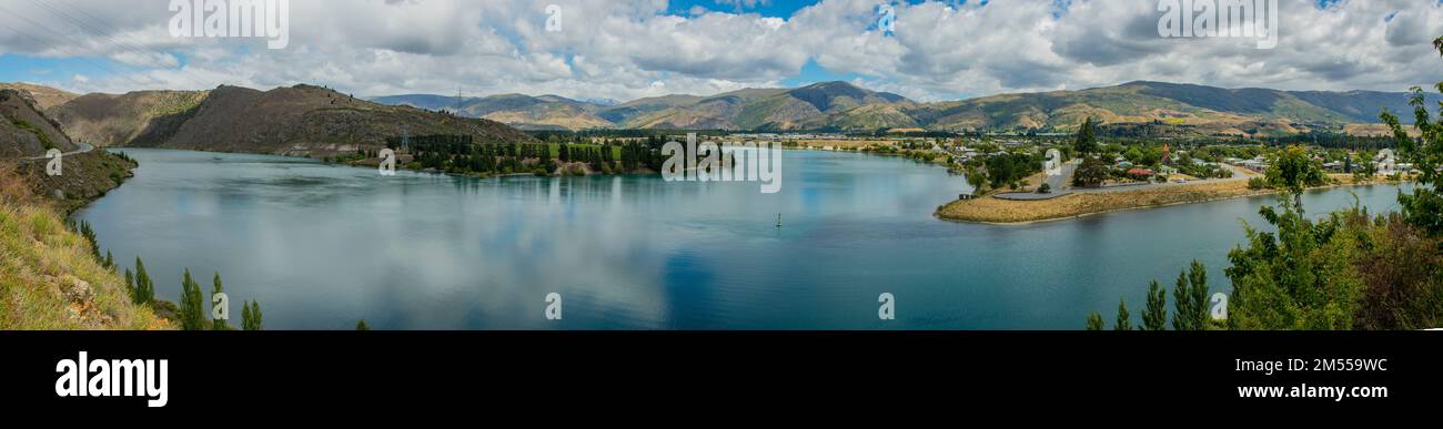 A panorama of 5 photographs taken at the confluence of the Clutha and ...