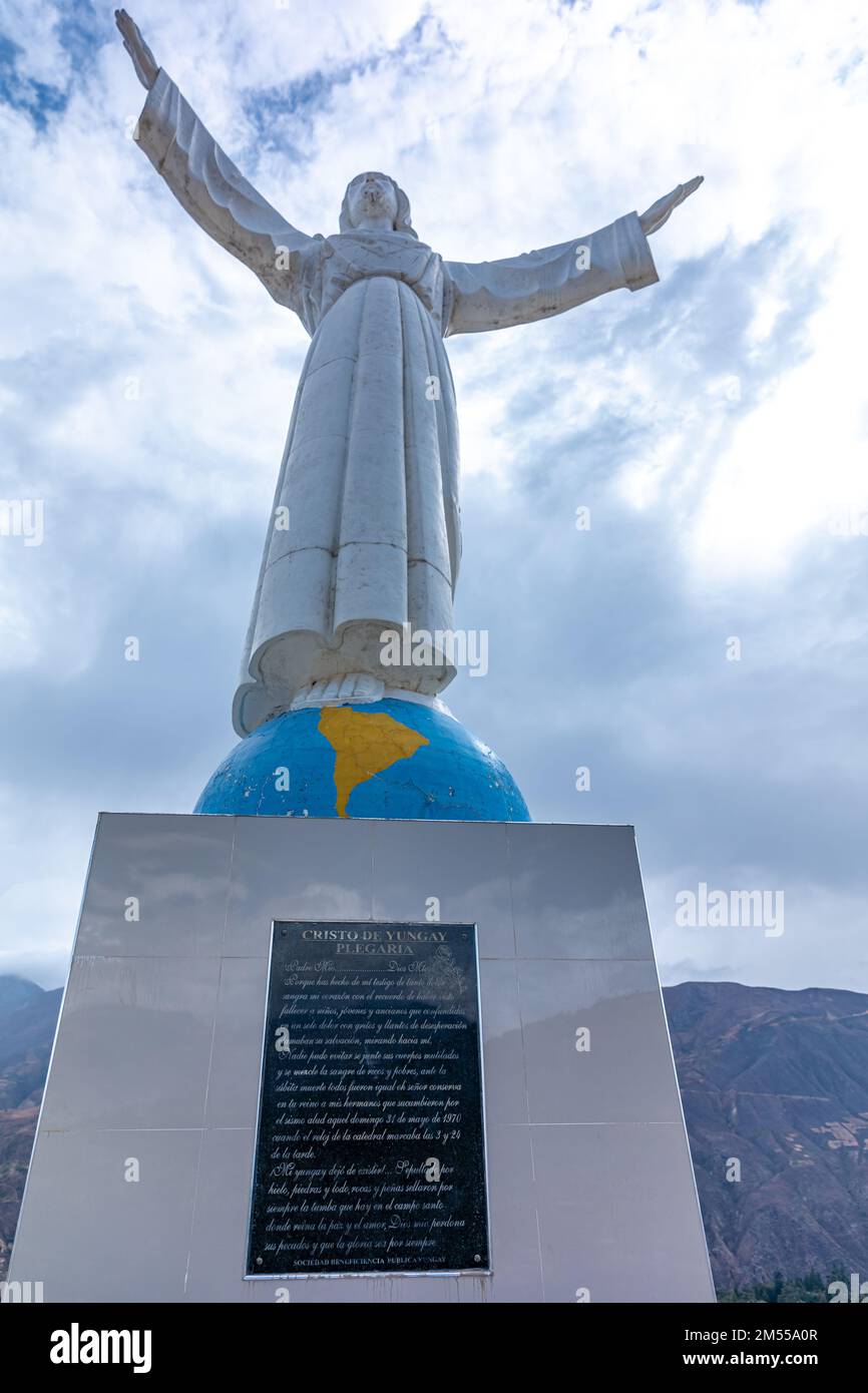 Yungay, Peru - September 16.2022: Statue of Christ in a cemetery in the ...