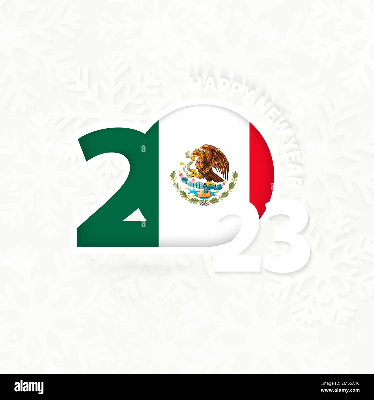 New Year 2023 for Mexico on snowflake background. Greeting Mexico with ...