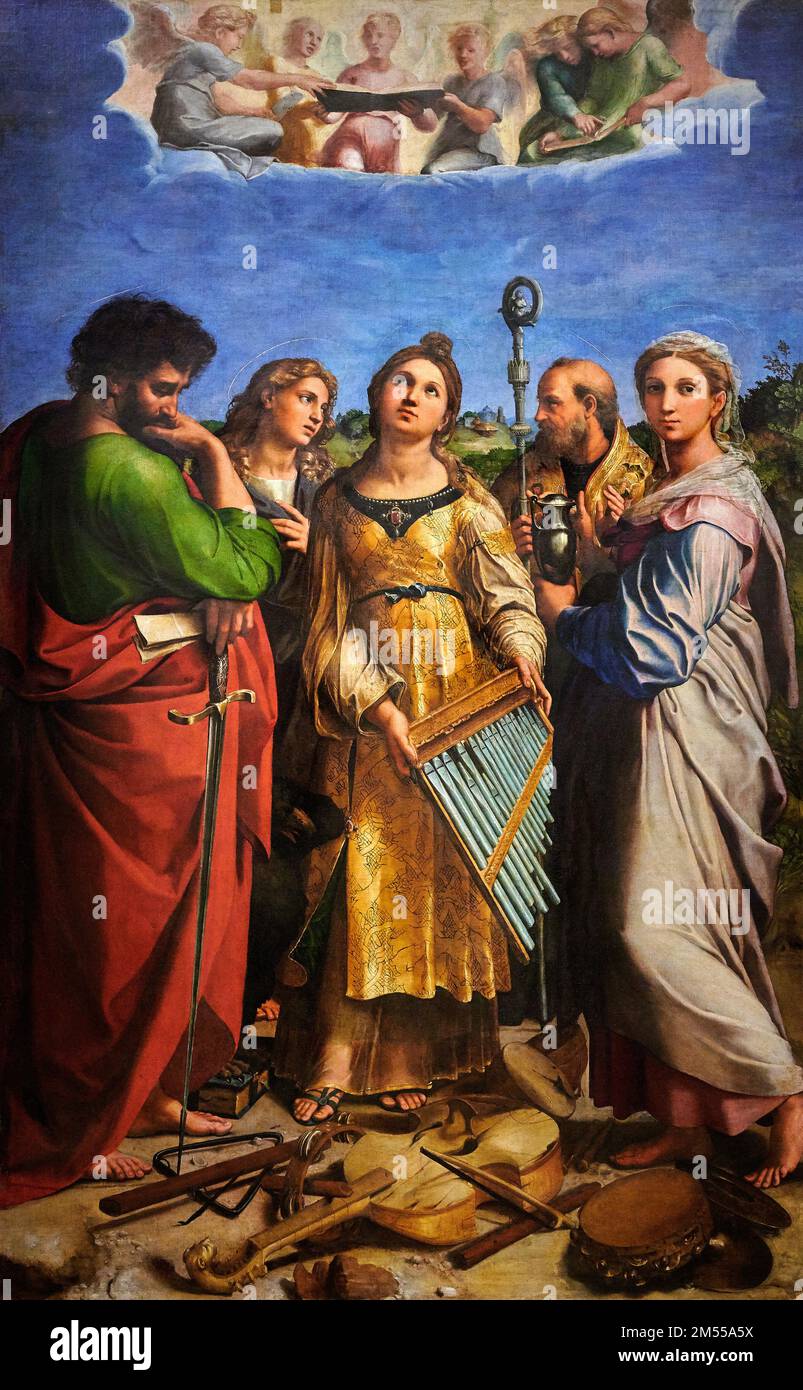 S. Cecilia con S. Paolo, S. Giovanni Evangelista, S. Agostino e Maria Maddalena - olio su tavola ...