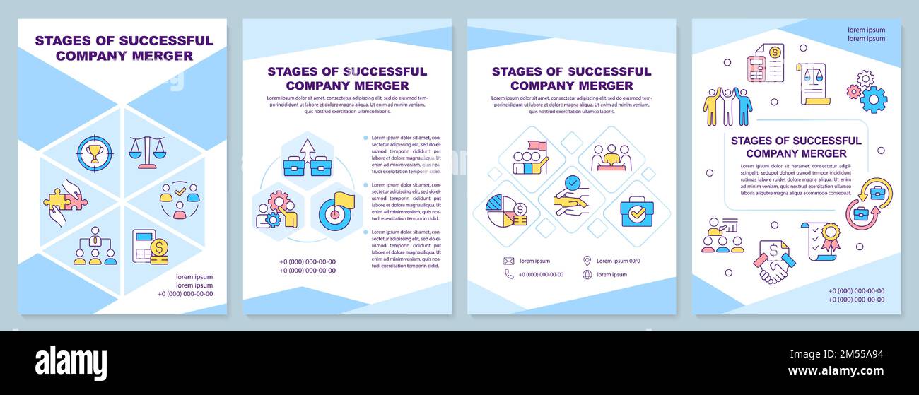 Stages of successful company merger blue brochure template Stock Vector ...
