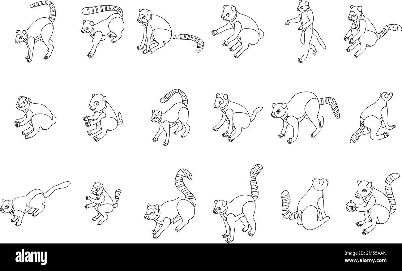 Lemur icons set. Isometric set of lemur vector icons for web design ...