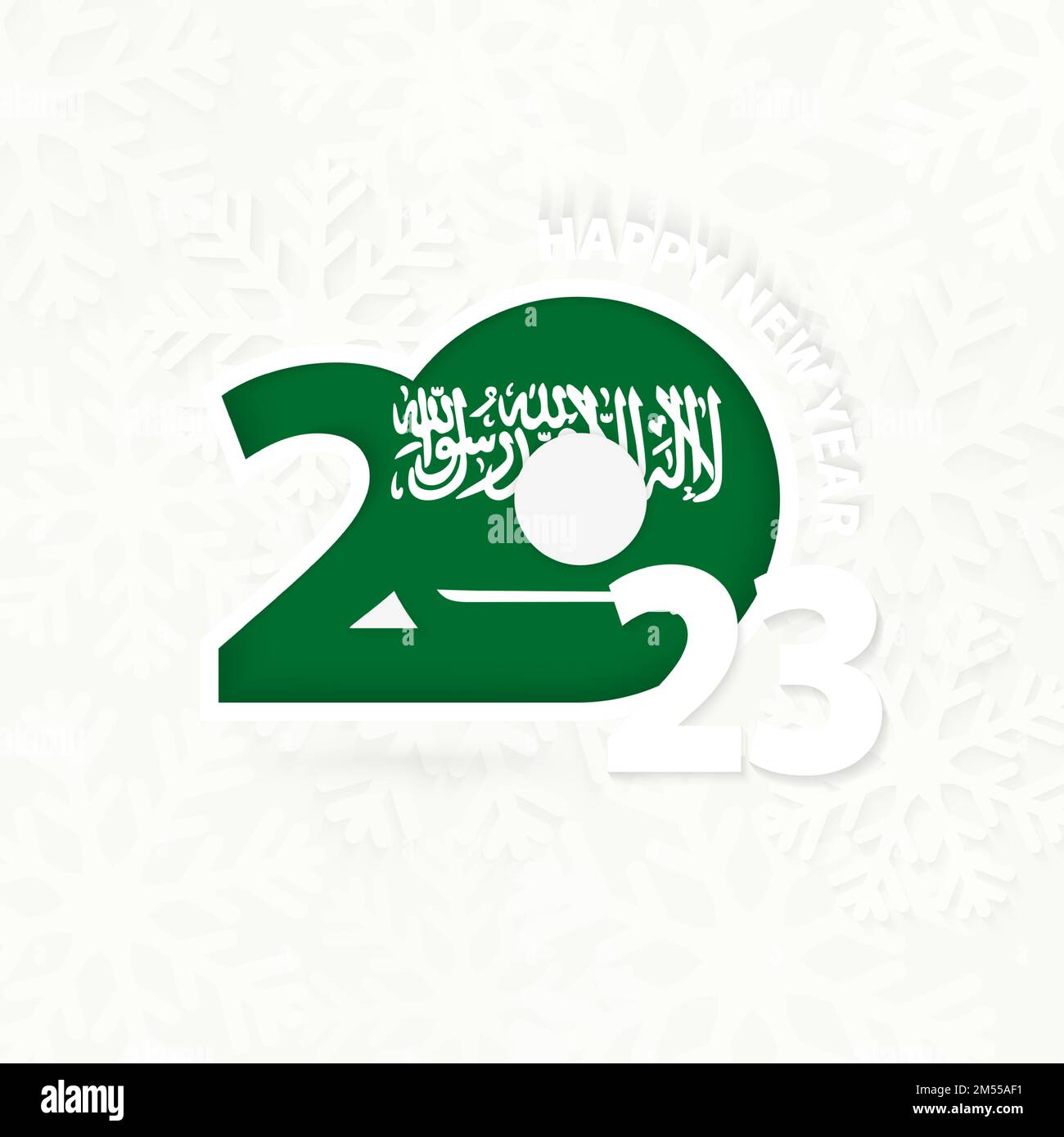 New Year 2023 for Saudi Arabia on snowflake background. Greeting Saudi ...