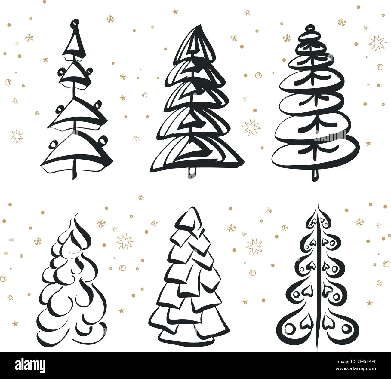 Abstract Christmas Tree Icons Set. Sign Kit of Xmas Trendy. Spruce ...