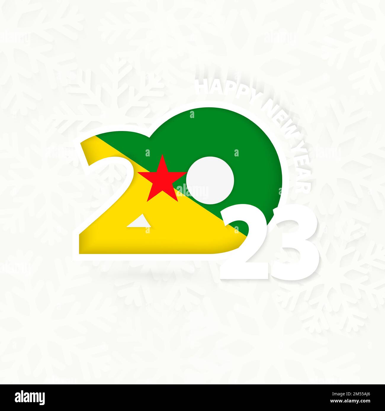 New Year 2023 for French Guiana on snowflake background. Greeting ...