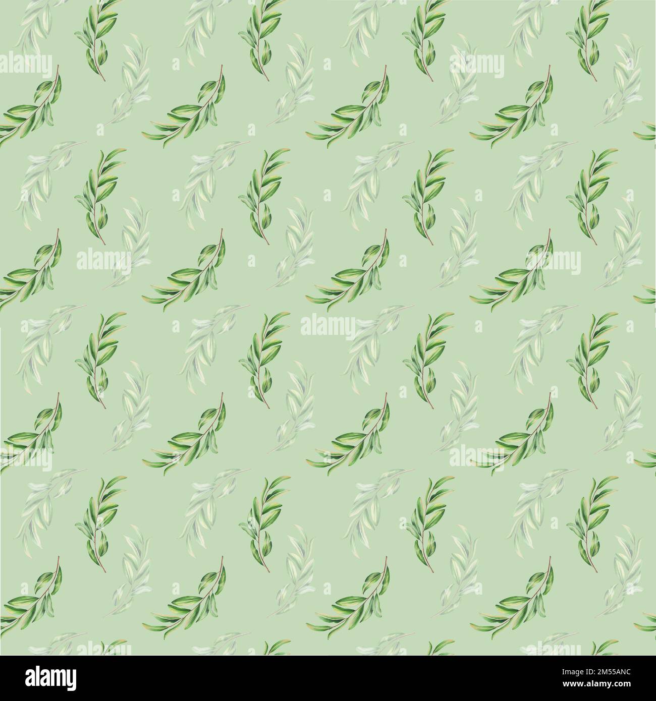 Watercolor seamless pattern with pomegranate leafs. Hand drawn ...