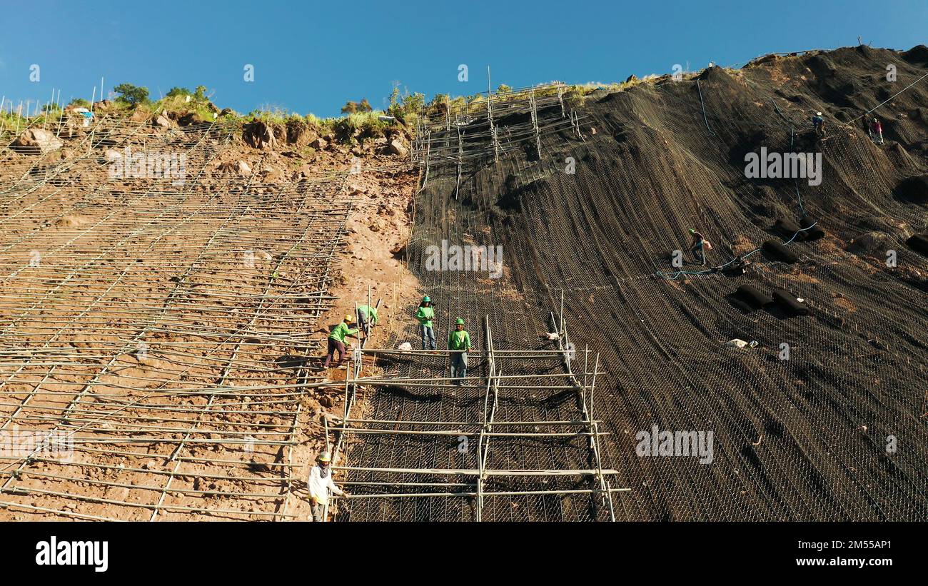 Protection of road from mountain slough, rockfall with metal ...