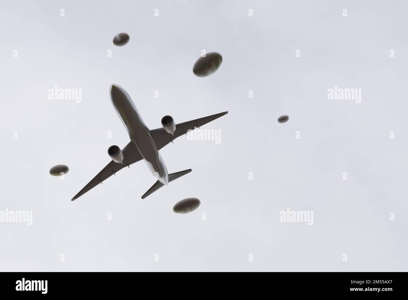 unidentified flying objects chaising an airplane 3d illustration Stock ...