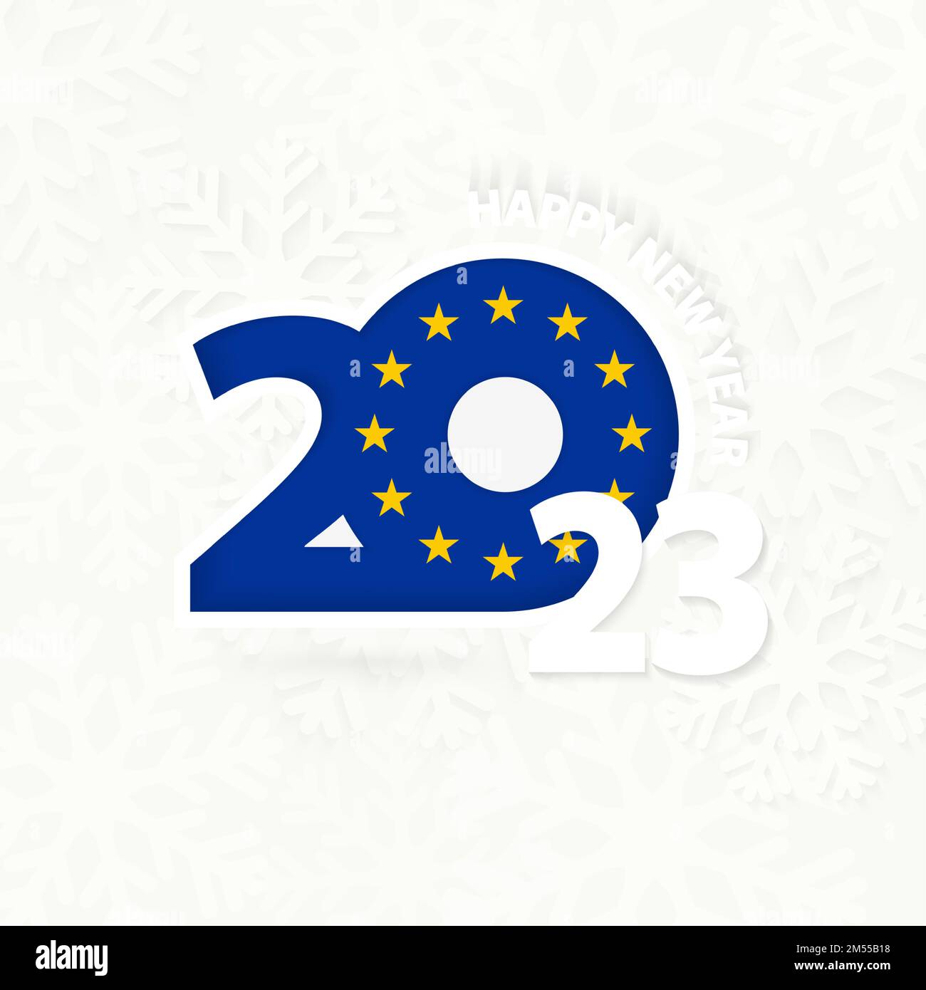 New Year 2023 for European Union on snowflake background. Greeting ...