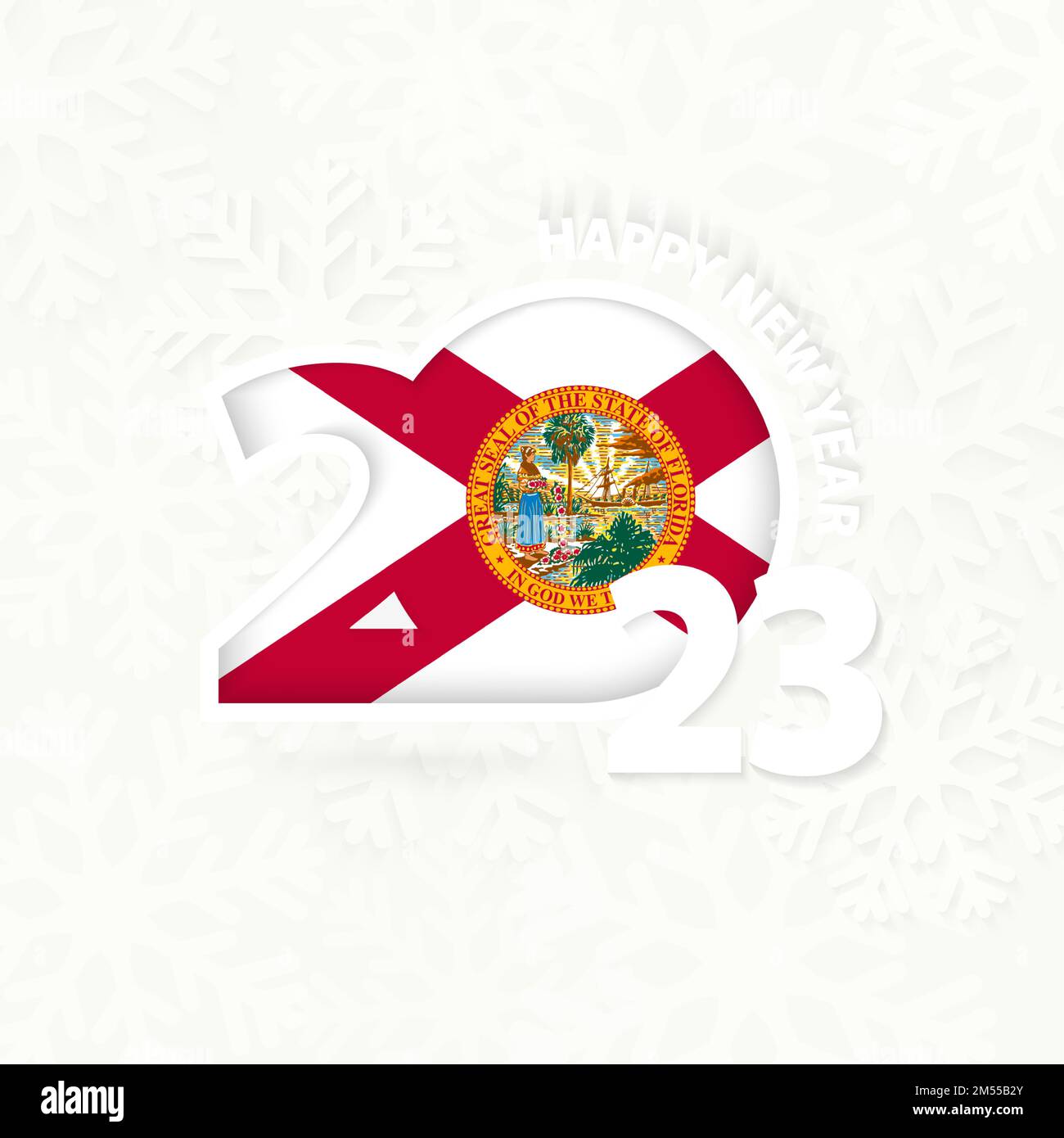 New Year 2023 for Florida on snowflake background. Greeting Florida ...