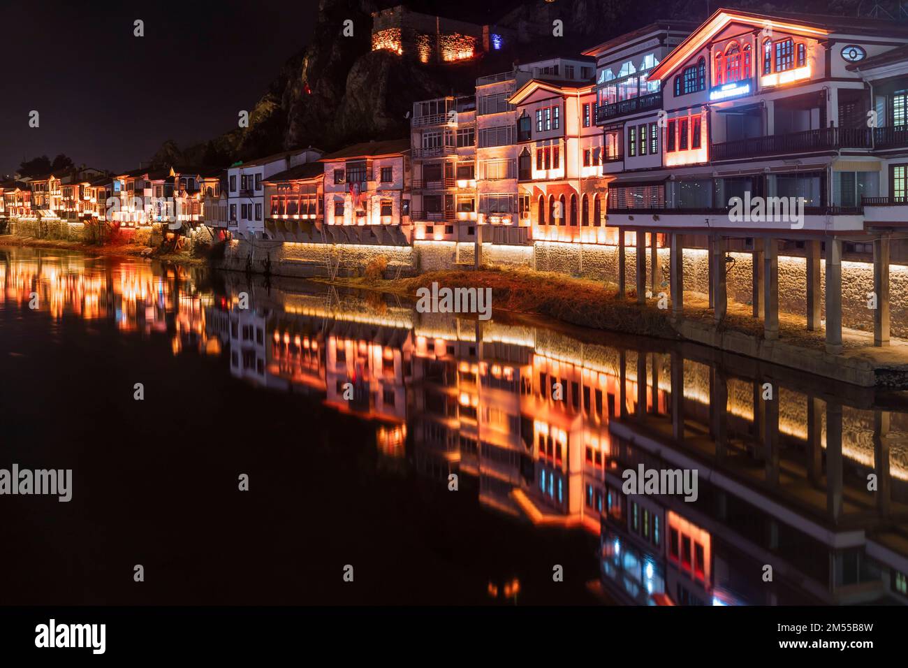 Amasya, Turkey - December 22, 2022 : Old Ottoman houses and clock tower ...