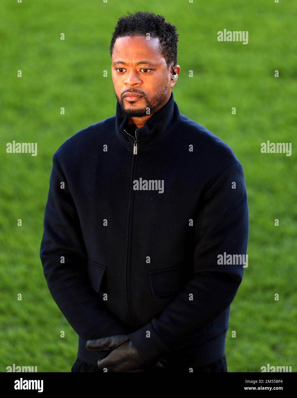 Former player and current TV pundit Patrice Evra ahead of the Premier League match at the Gtech ...
