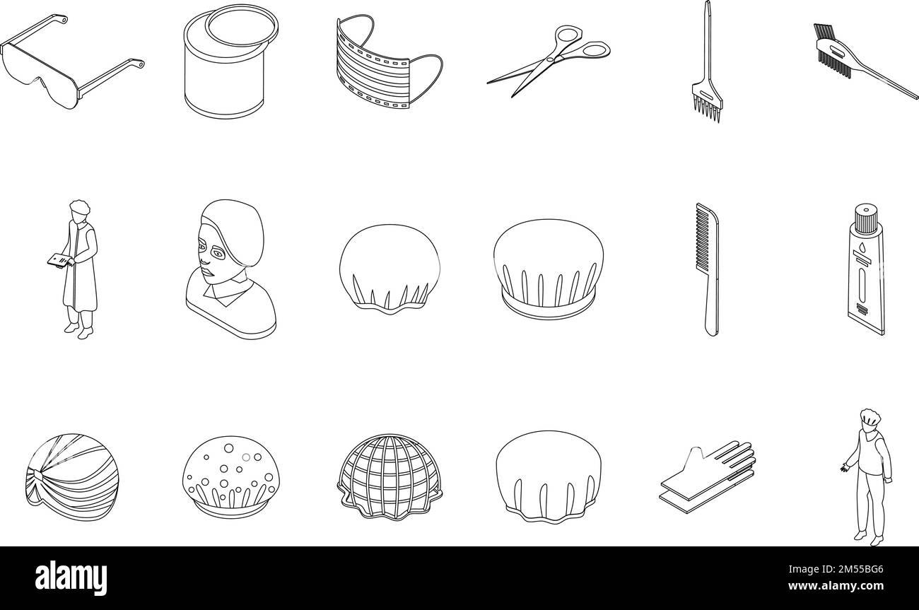 Hair cover icons set. Isometric set of hair cover vector icons for web ... Hair cover icons set. Isometric set of hair cover vector icons for web ...