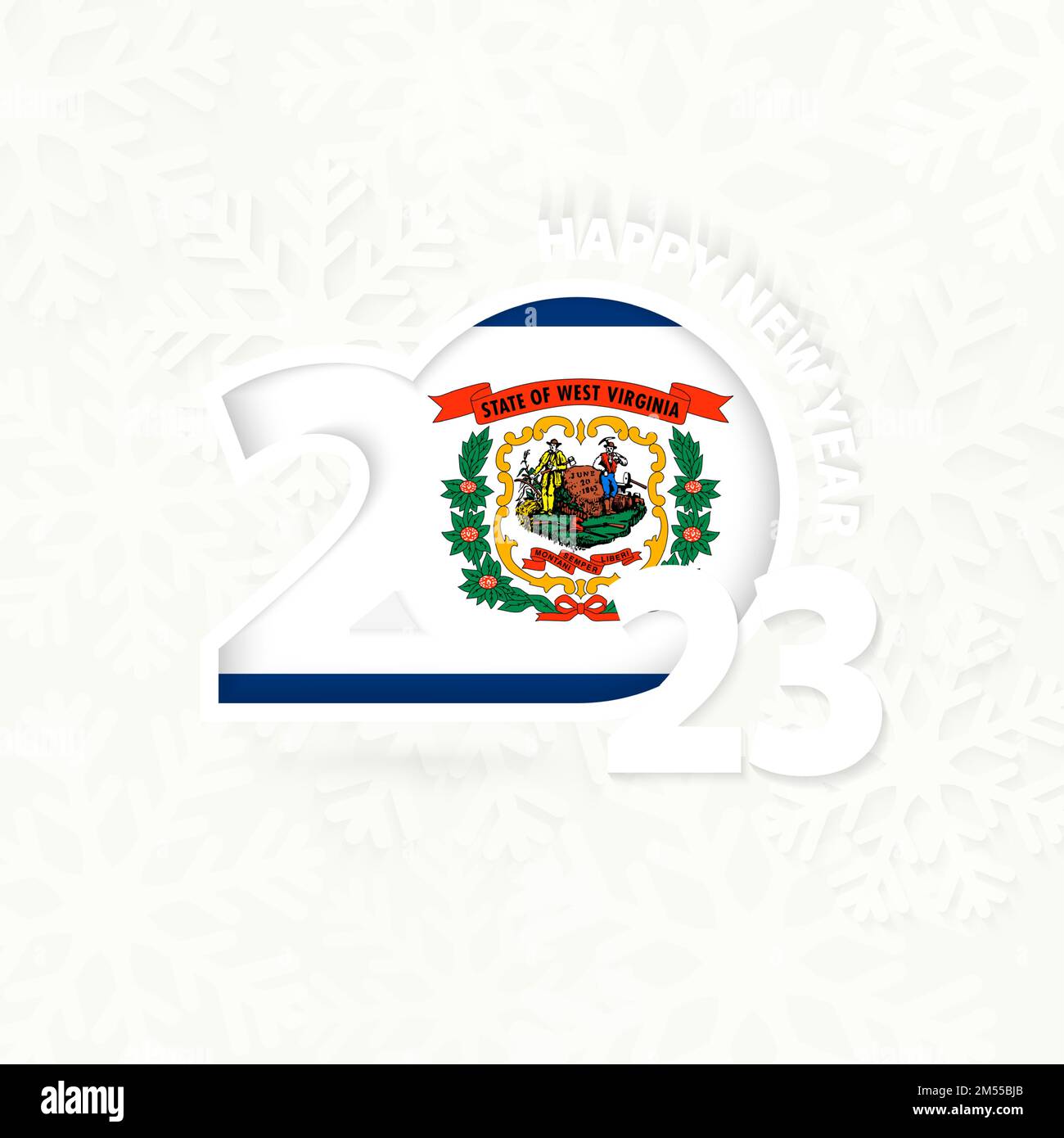 New Year 2023 for West Virginia on snowflake background. Greeting West ...
