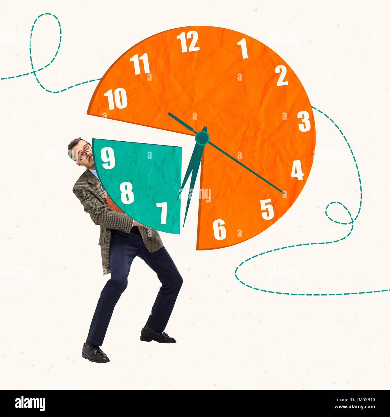 Contemporary art collage. Creative design. Morning routine. Businessman ...