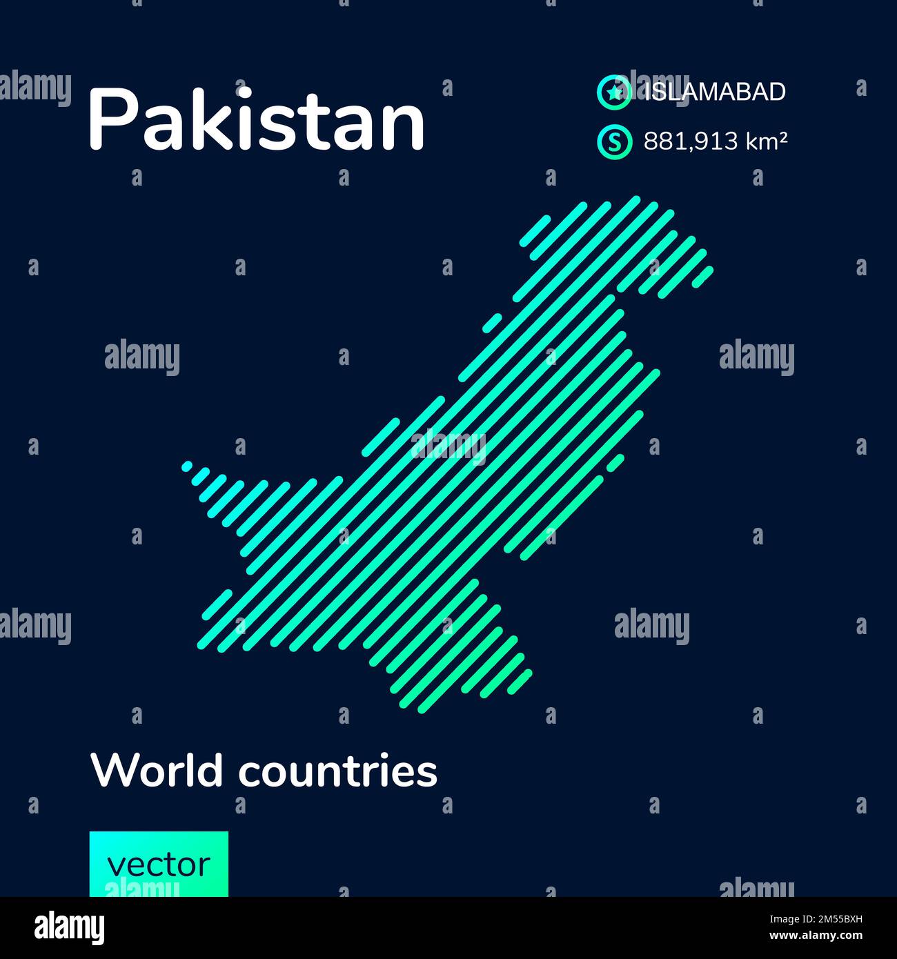 Map of Pakistan. Vector creative digital neon flat line art abstract ...