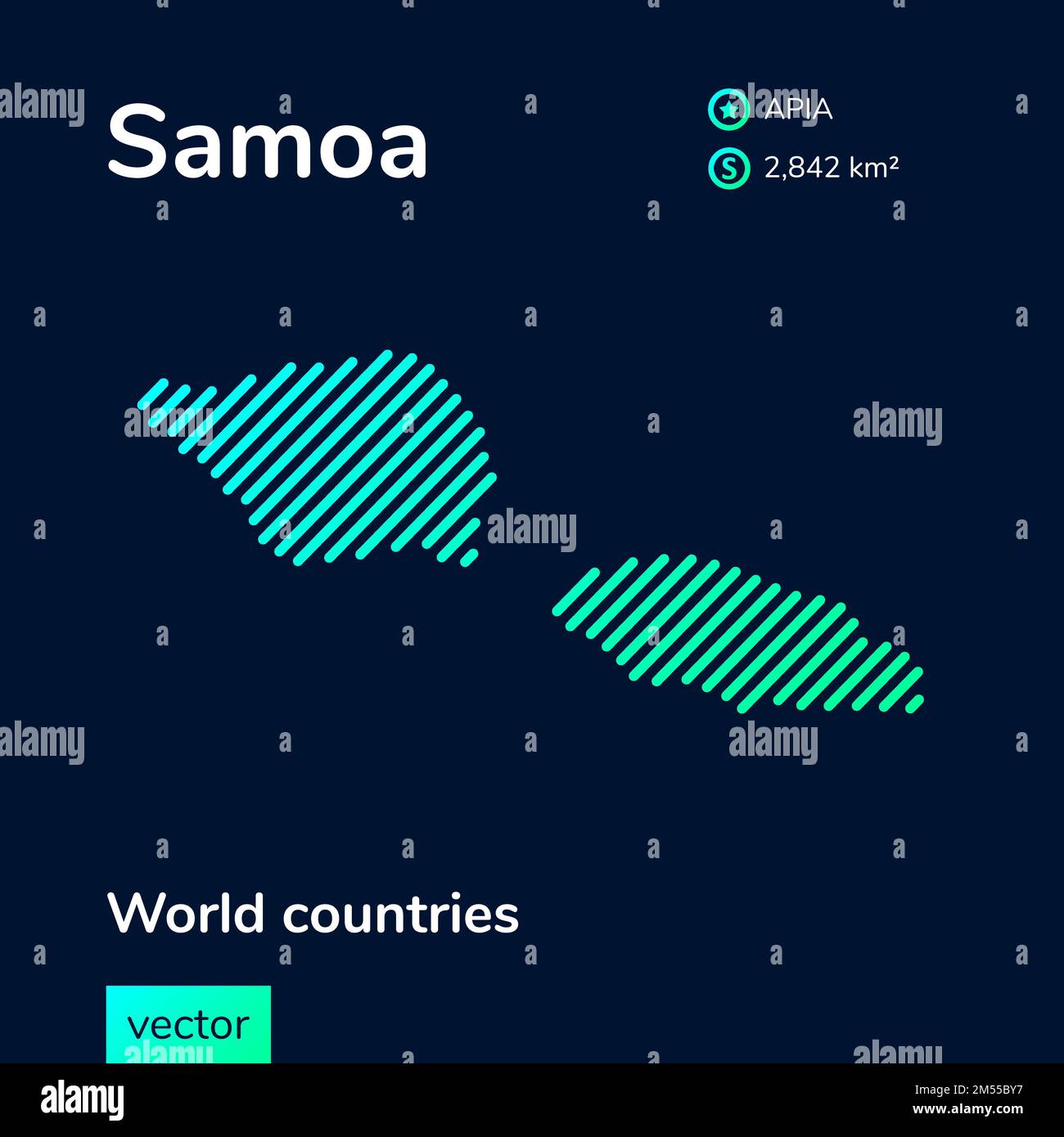 Vector creative digital neon flat line art abstract simple map of Samoa ...