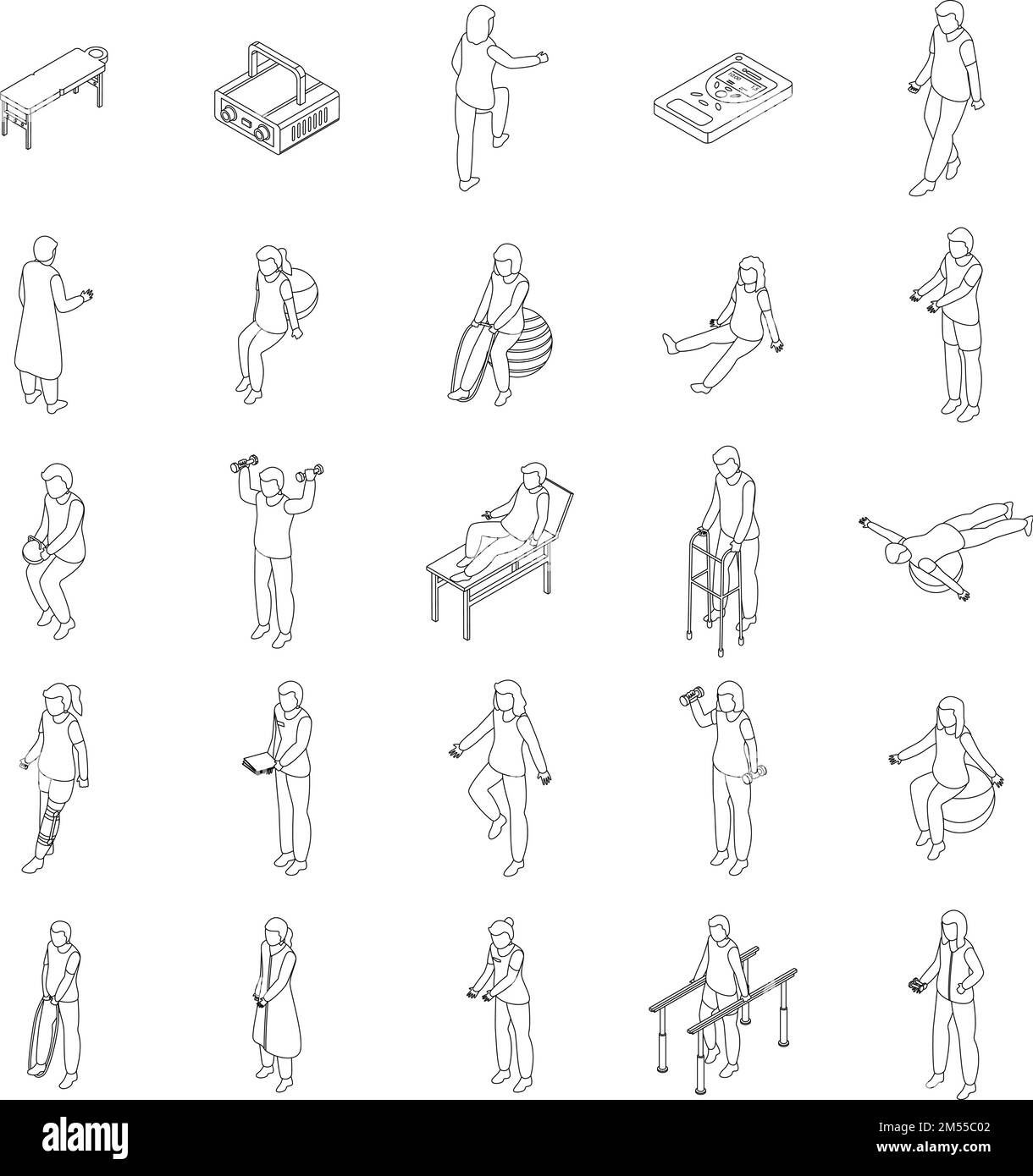 Physical therapist icons set. Isometric set of physical therapist ...