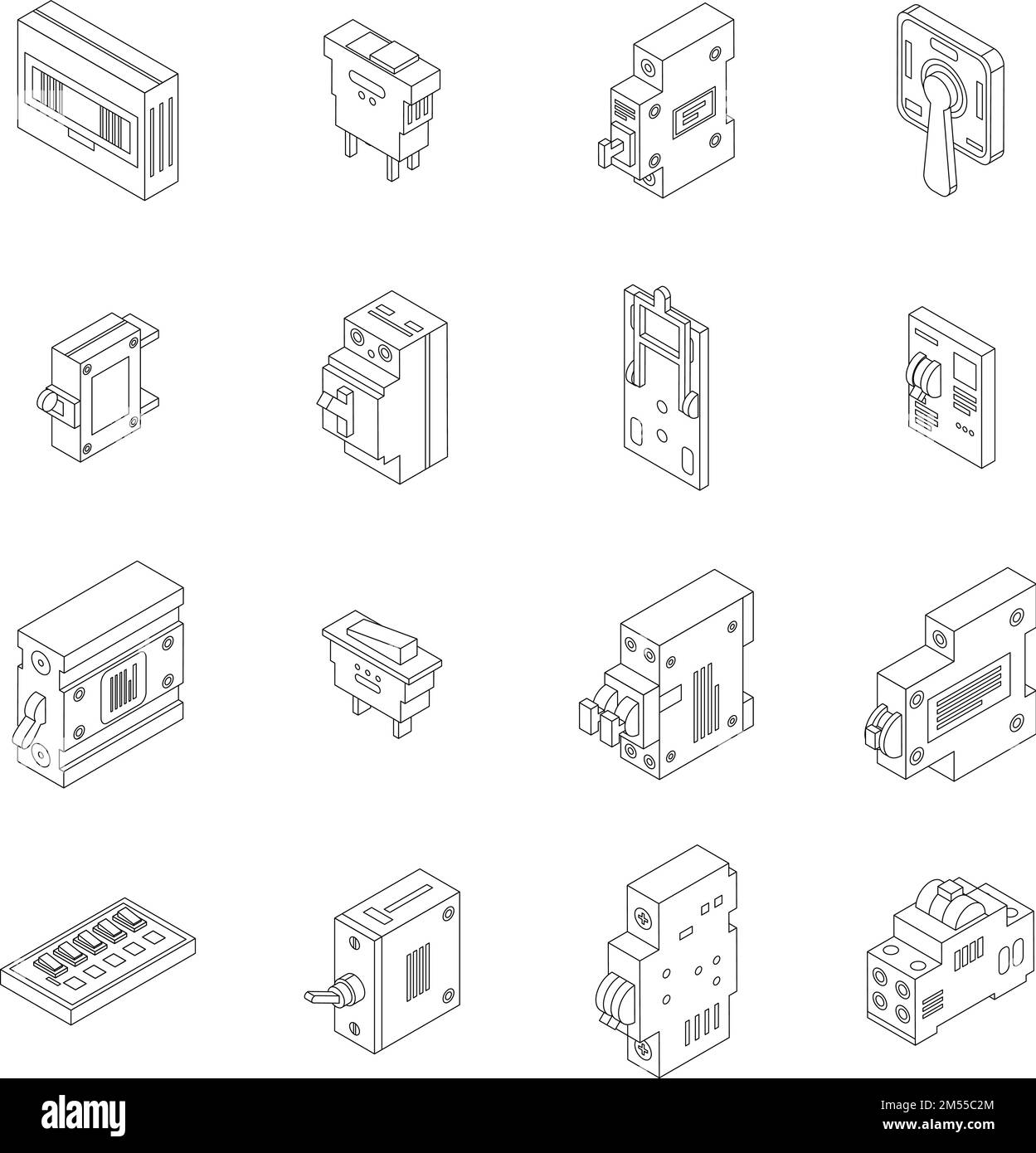 Breaker switch icons set. Isometric set of breaker switch vector icons ... Breaker switch icons set. Isometric set of breaker switch vector icons ...
