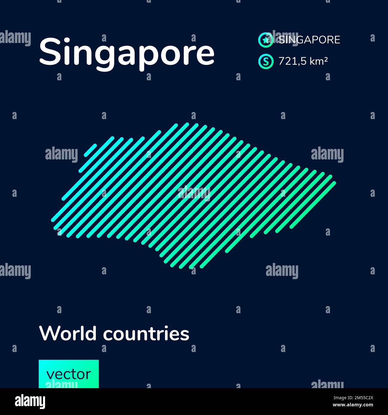 Vector creative digital neon flat line art abstract simple map of ...