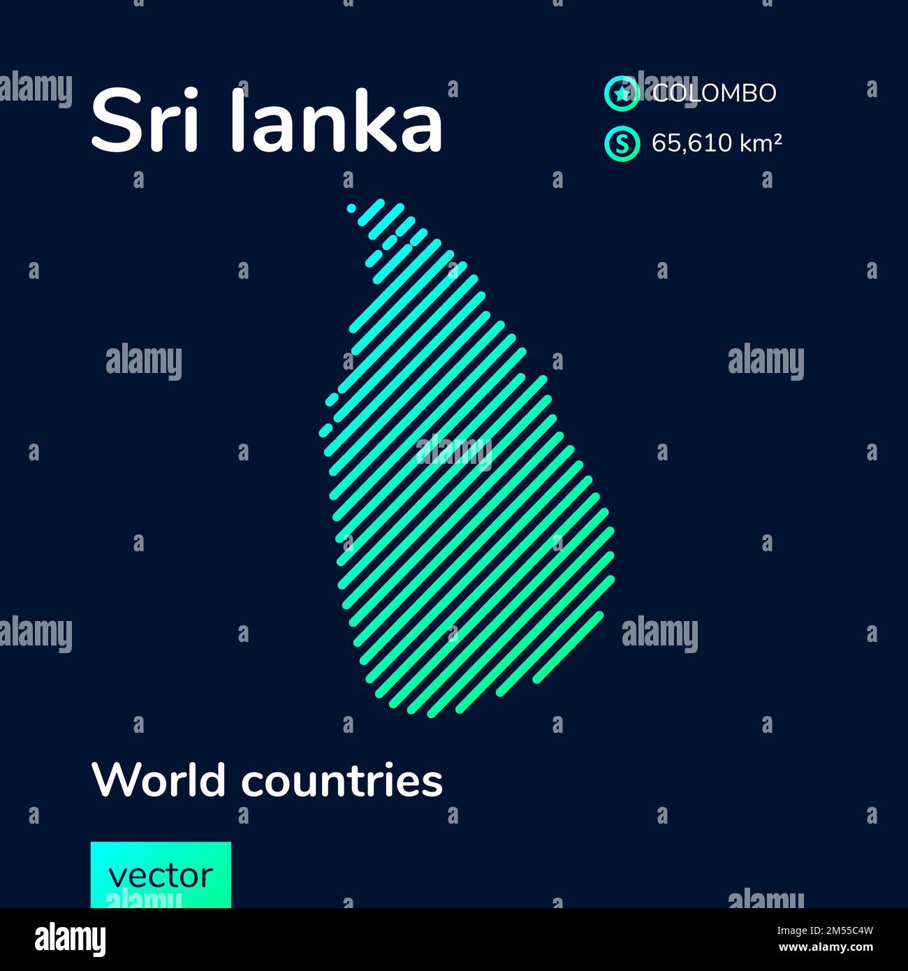 Vector creative digital neon flat line art abstract simple map of Sri ...