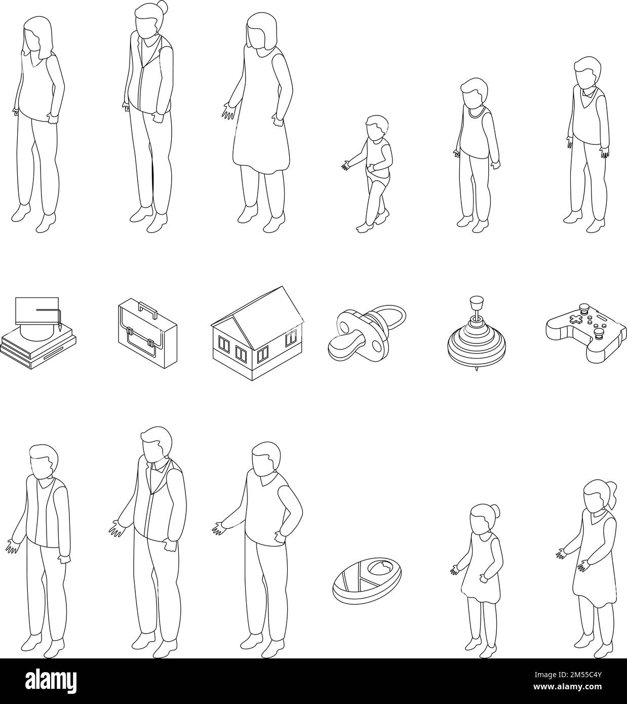 Generation icons set. Isometric set of generation vector icons for web ...
