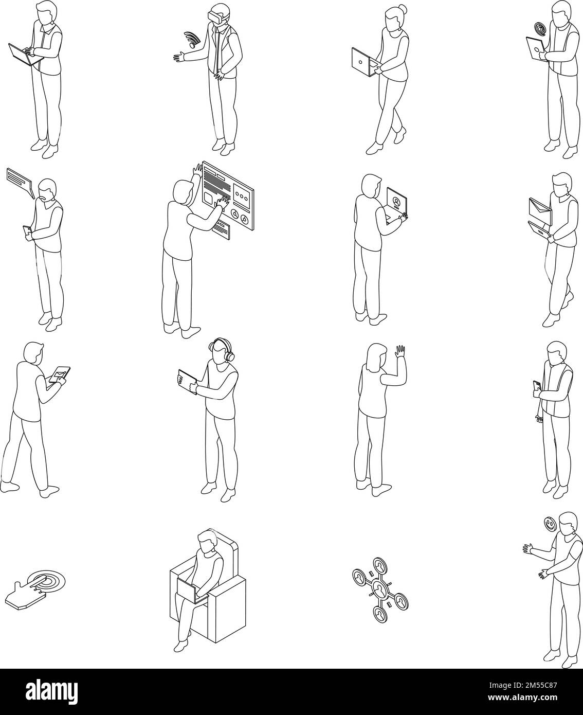 Interaction icons set. Isometric set of interaction vector icons for ...