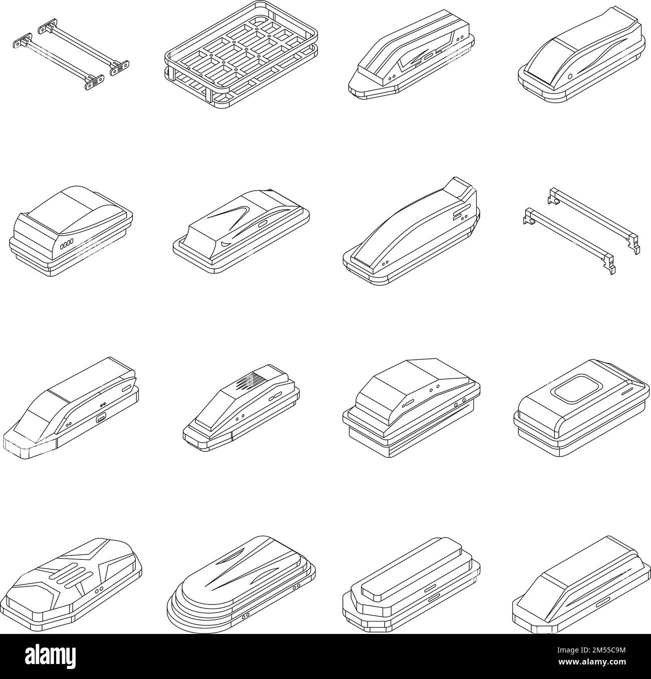 Car roof box icons set. Isometric set of car roof box vector icons for web design isolated on ...