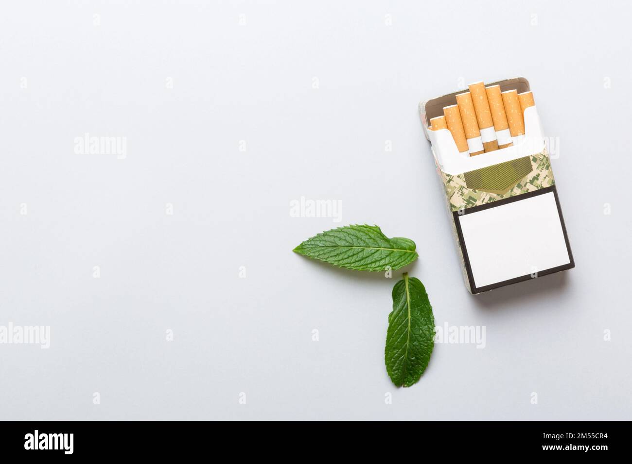 Pack of menthol cigarettes and fresh mint on colored table, Menthol ...