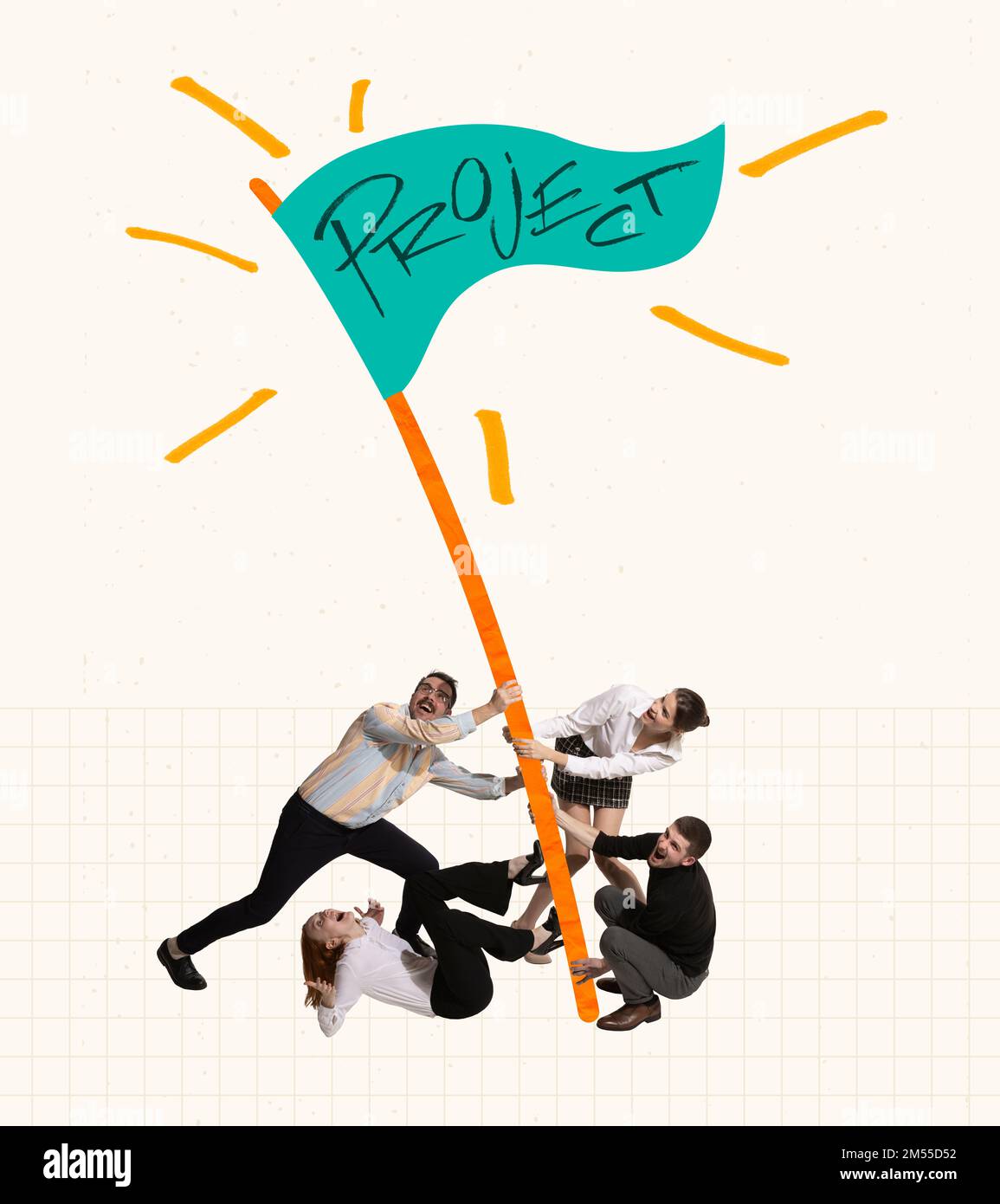 Contemporary art collage. Creative design. Successful teamwork ...