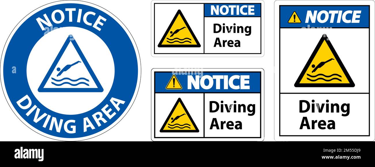 Notice Diving Area Hazard Sign On White Background Stock Vector Image ...