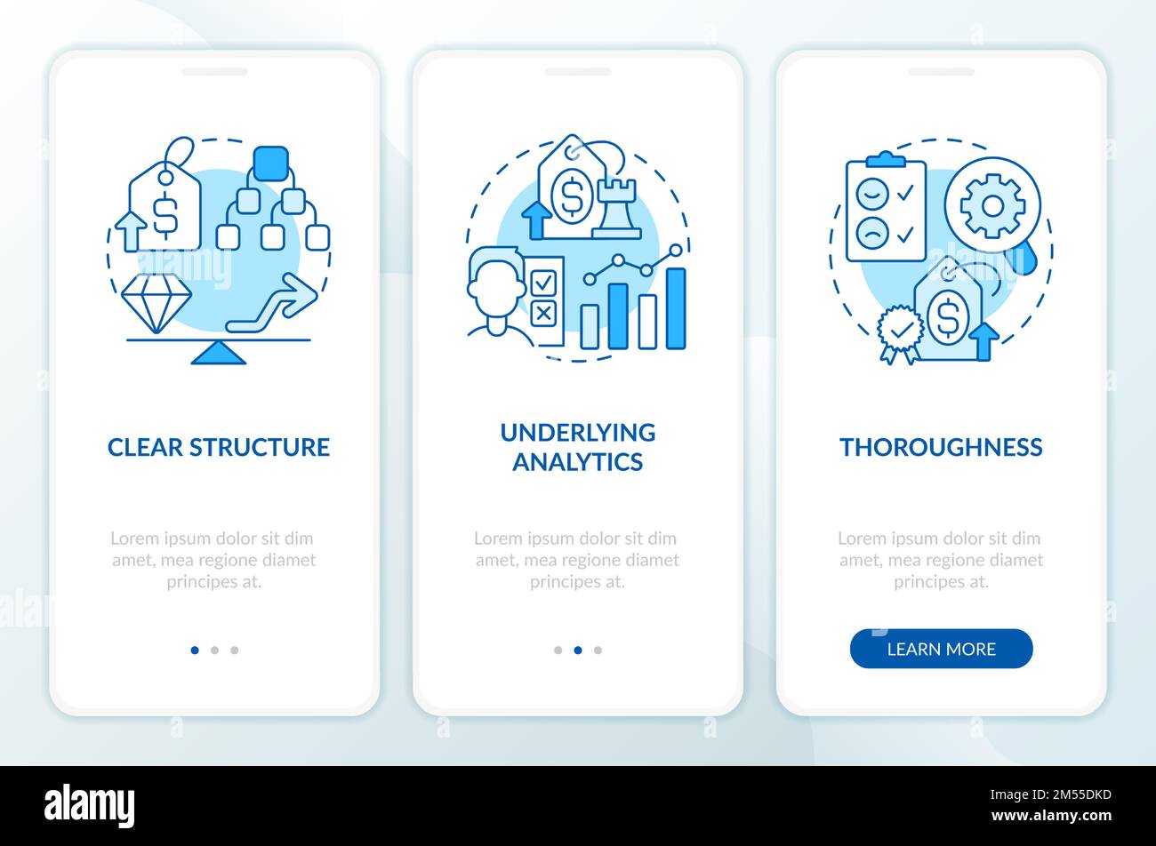 Price testing key factors blue onboarding mobile app screen Stock ...