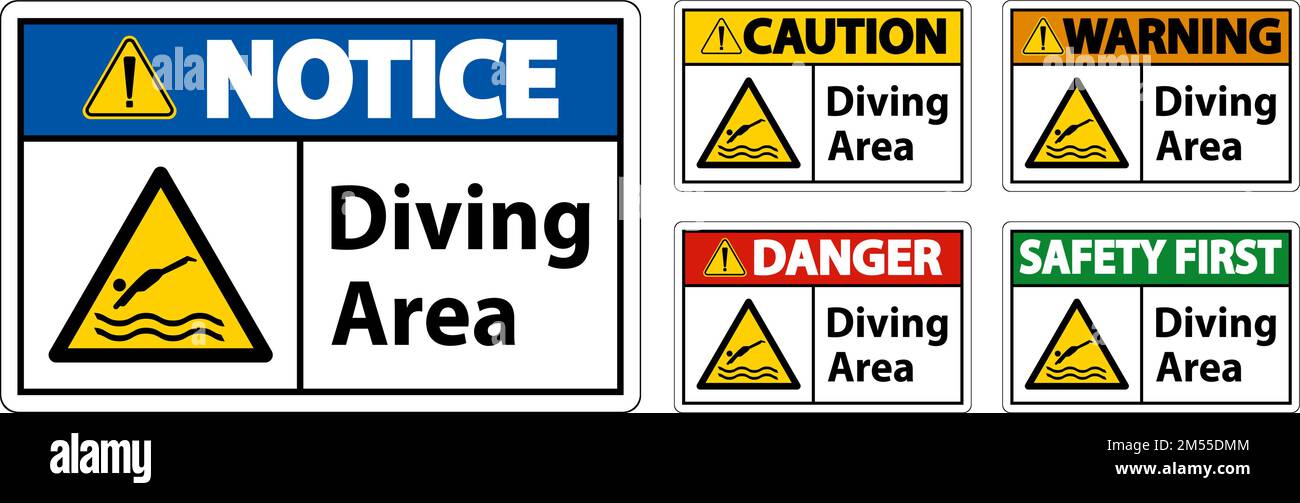Caution Diving Area Hazard Sign On White Background Stock Vector Image ...