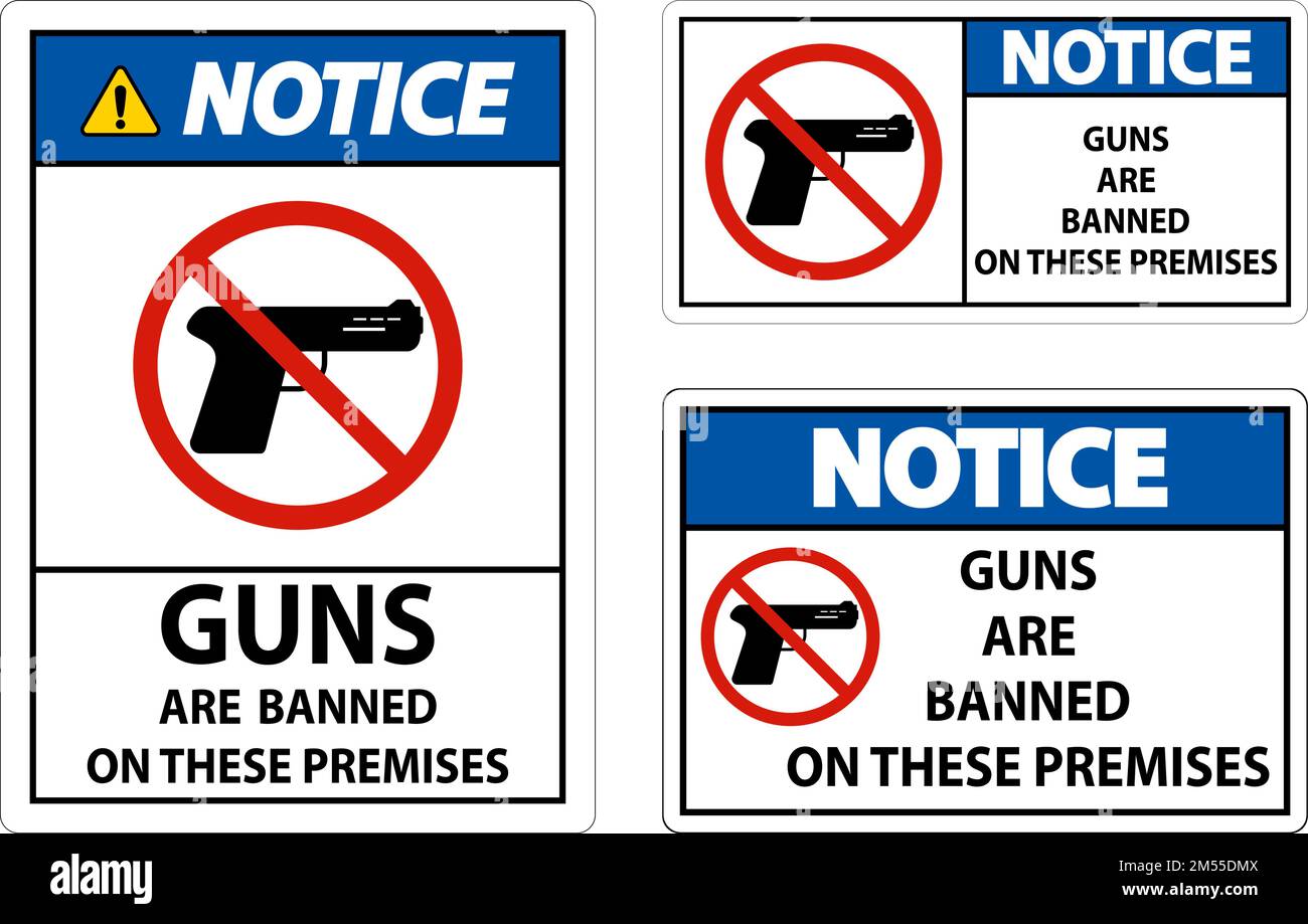 Notice Prohibition sign guns, No guns sign On White Background Stock ...