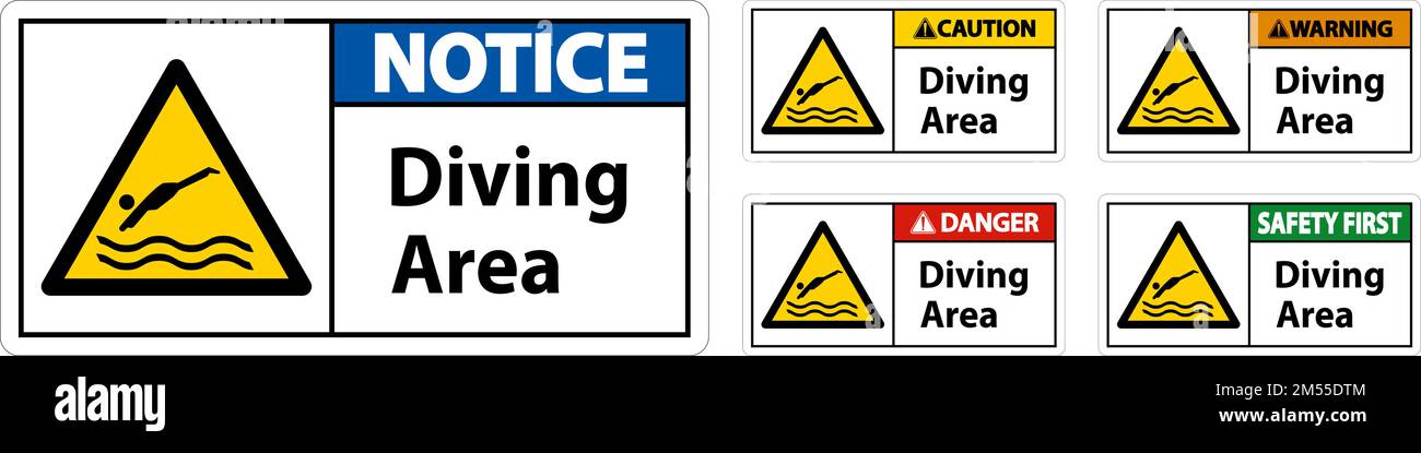 Caution Diving Area Hazard Sign On White Background Stock Vector Image ...