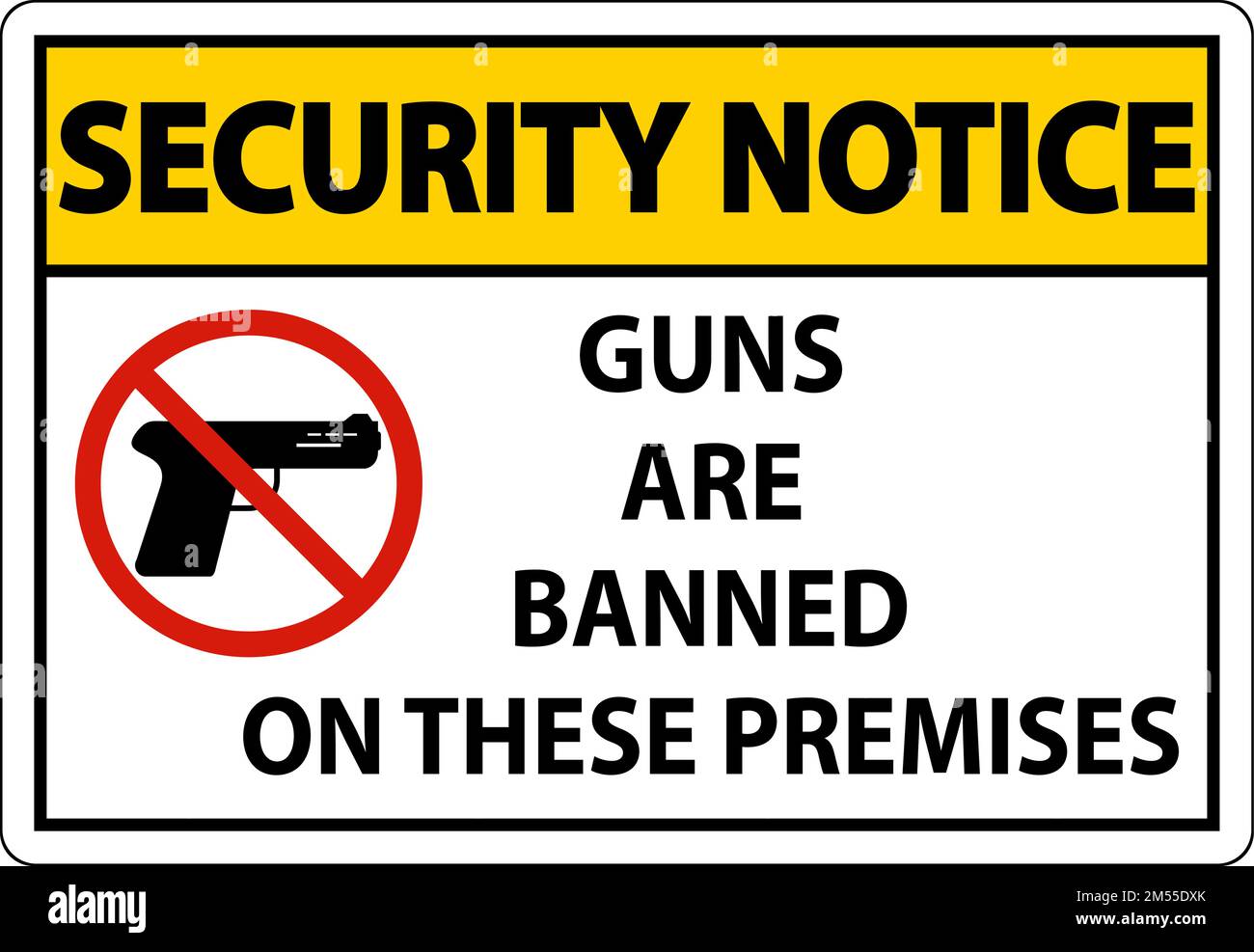 Security Notice Prohibition sign guns, No guns sign On White Background ...